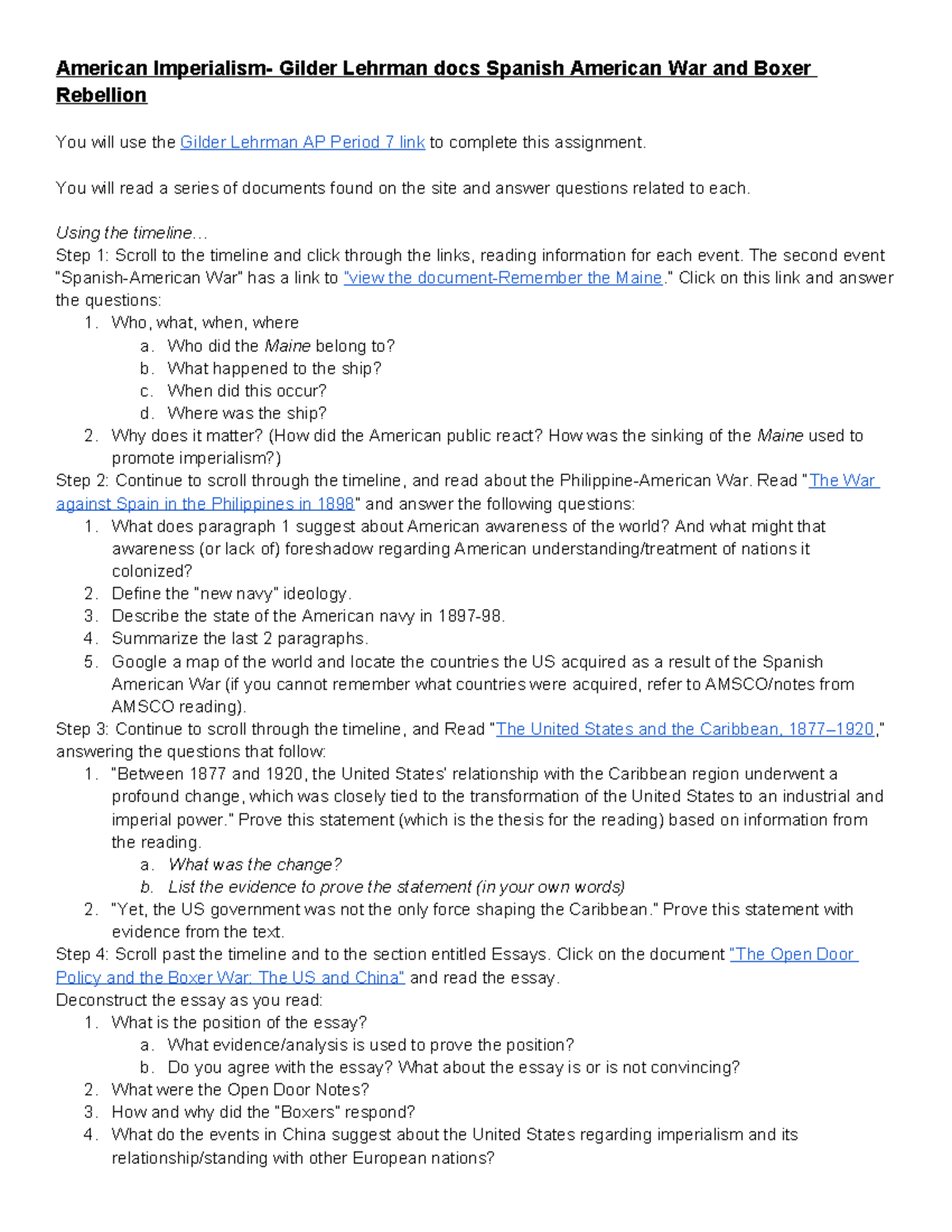 American Imperialism- Gilder Lehrman docs Spanish American War and ...