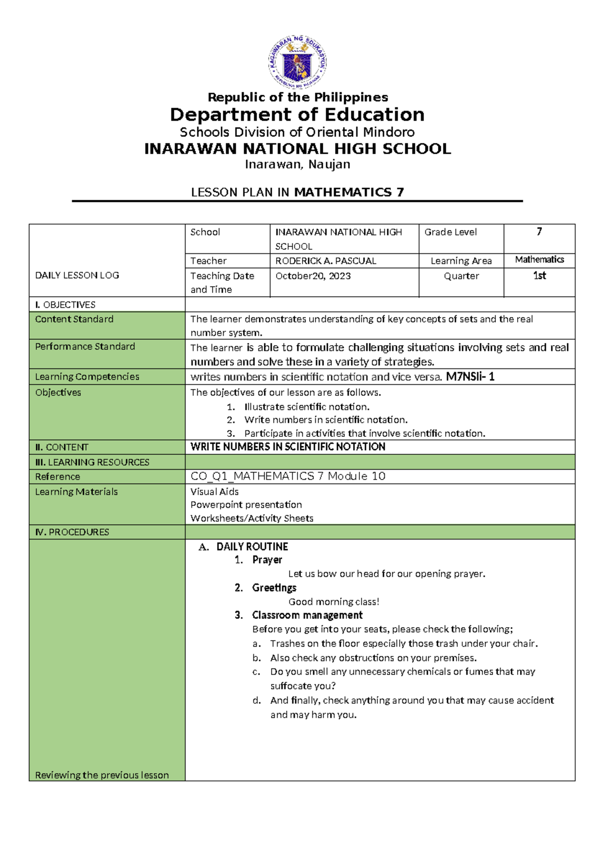 CO-Semi-DLP-1st-Quarter-2023 Math7 - Republic of the Philippines ...