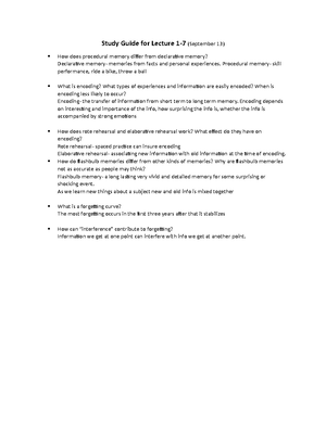 Lecture 1-6 Study Guide - Study Guide for Lecture 1-6 (September 8) The ...