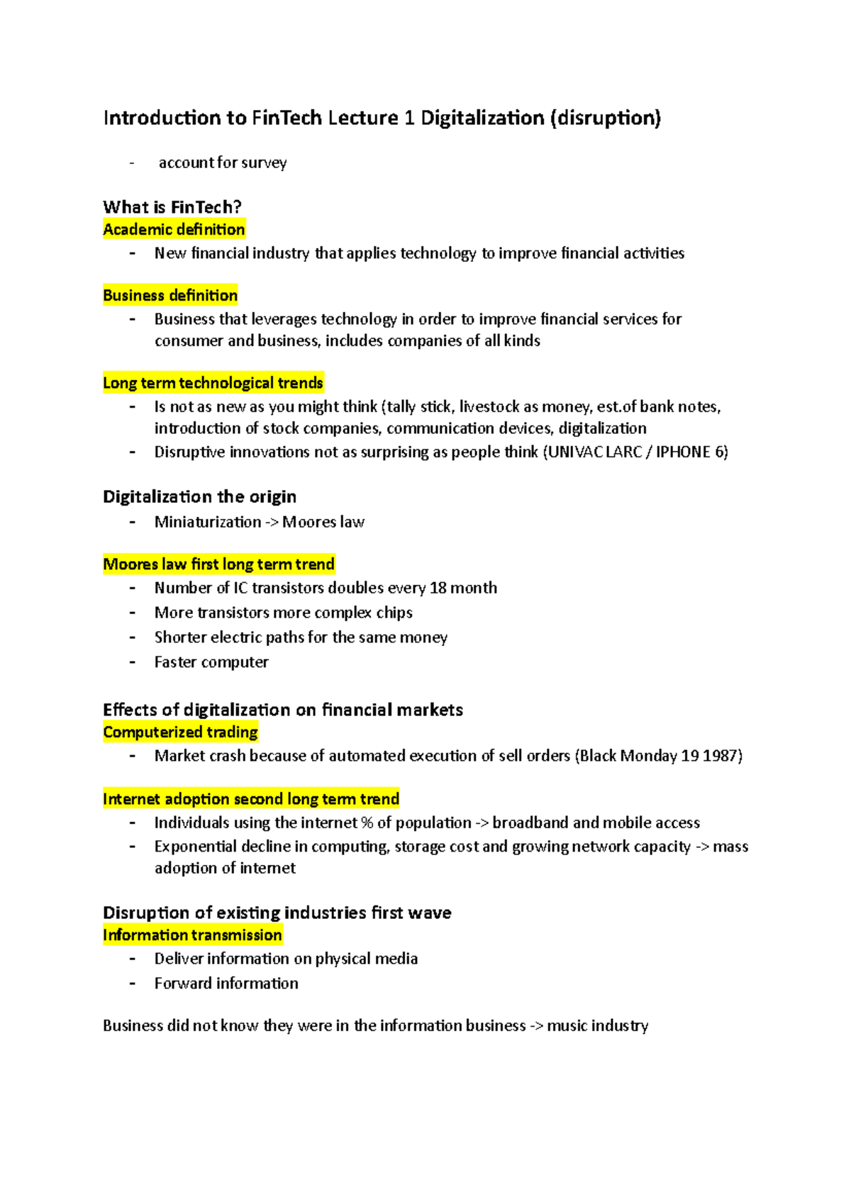 Summary Fin Tech - Introduction to FinTech Lecture 1 Digitalization ...