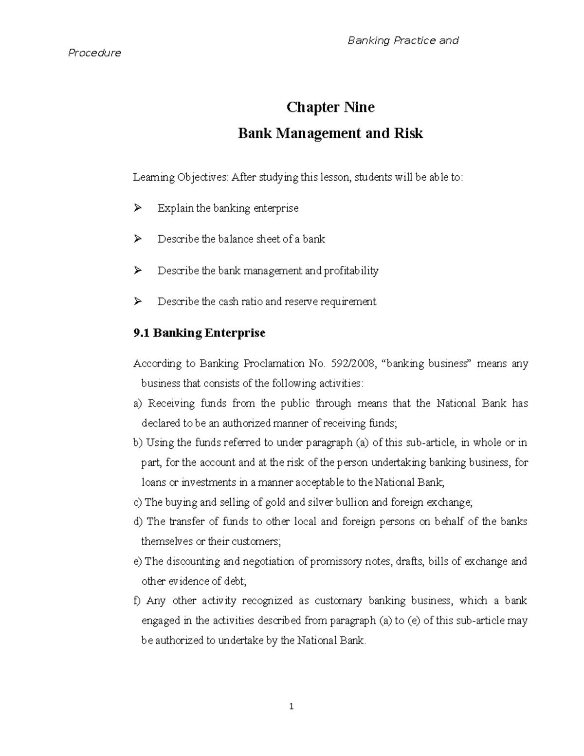 Banking practice and Procedures Chapter Nine - Procedure Chapter Nine ...