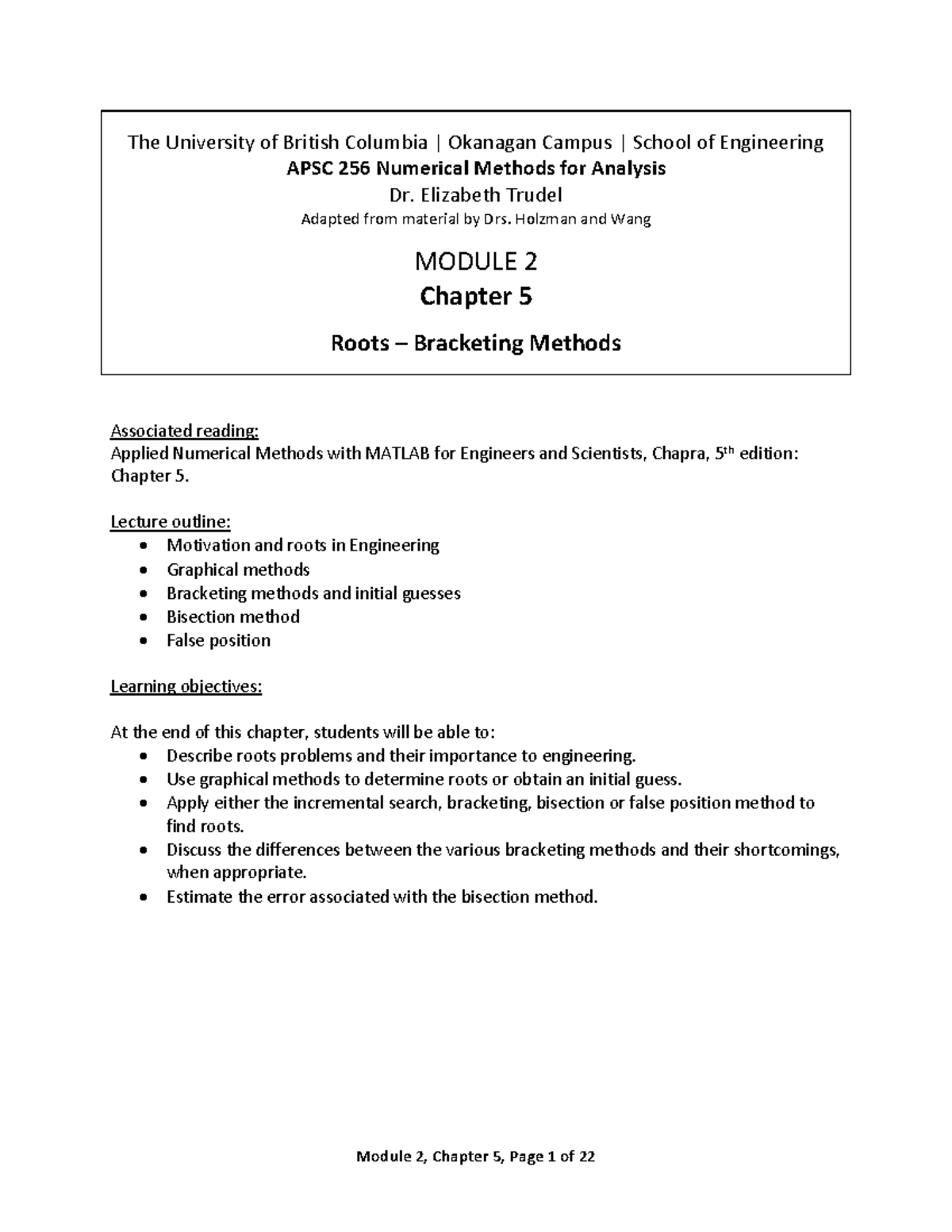 Module 2 5 Roots Bracketing Methods The University Of British Columbia Okanagan Campus