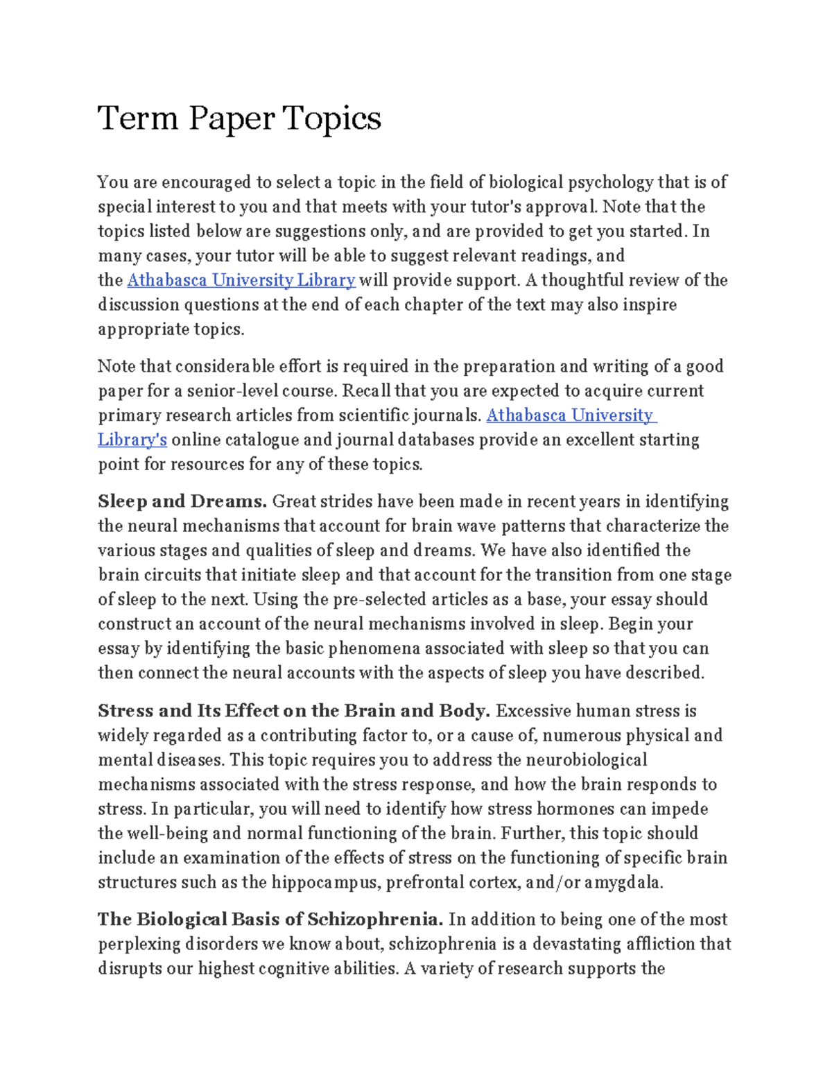 PSYC402.Term Paper Topics - Term Paper Topics You are encouraged to ...