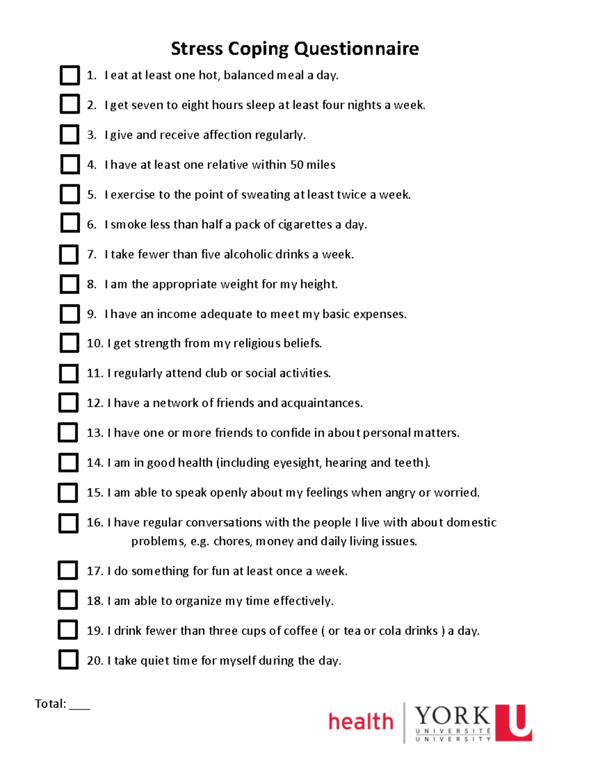 Stress coping questionnaire 2023 KINE 1020 - Stress Coping ...
