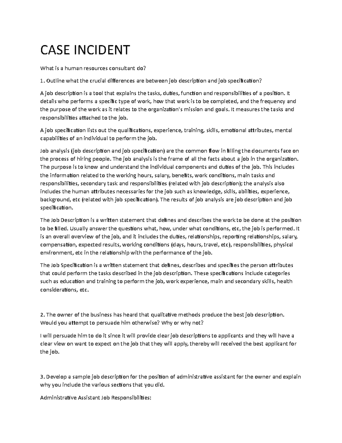 What is a human resources consultant do - CASE INCIDENT What is a human ...