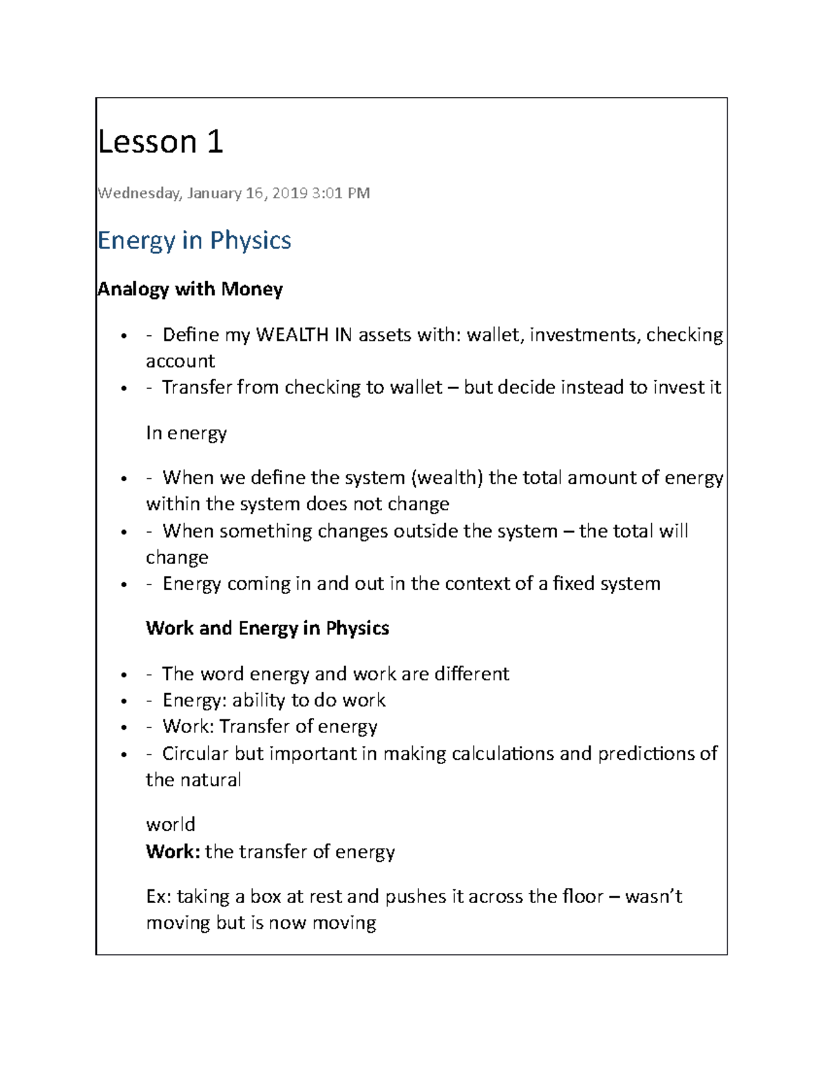 PHYS 273 Lessons 1-3 - Lesson 1 Wednesday, January 16, 2019 3:01 PM ...