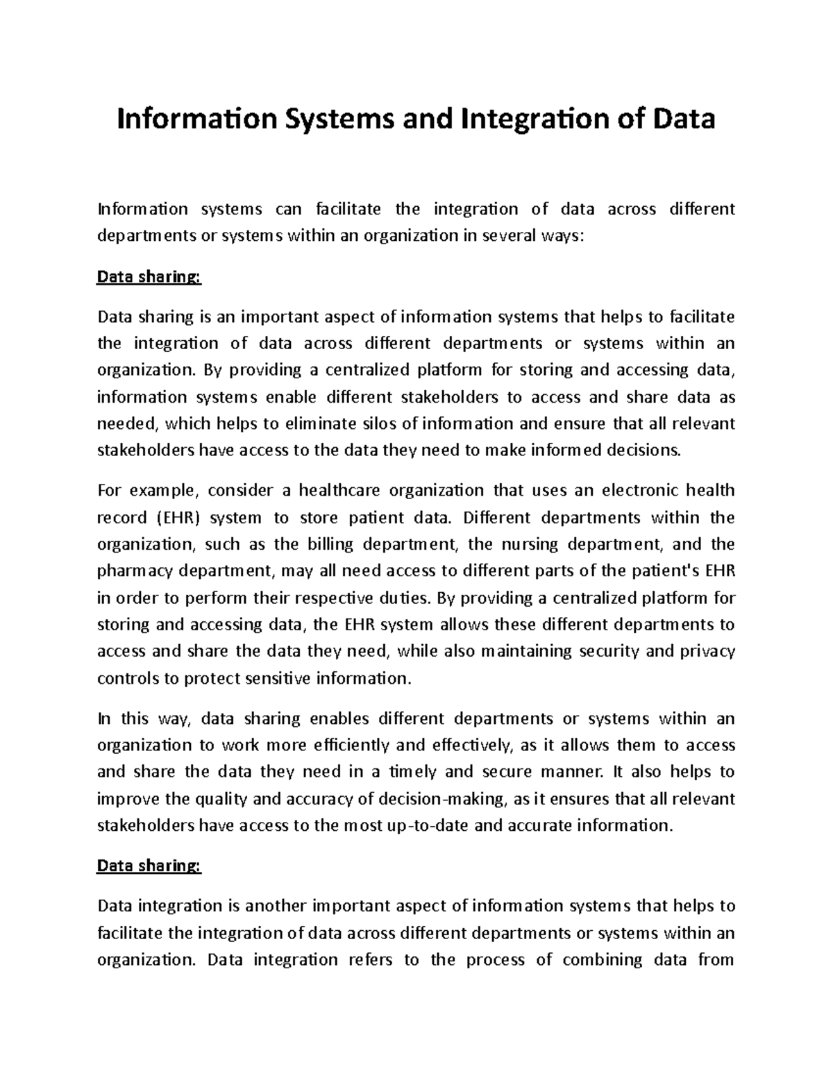 Information Systems and Integration of Data - Information Systems and ...