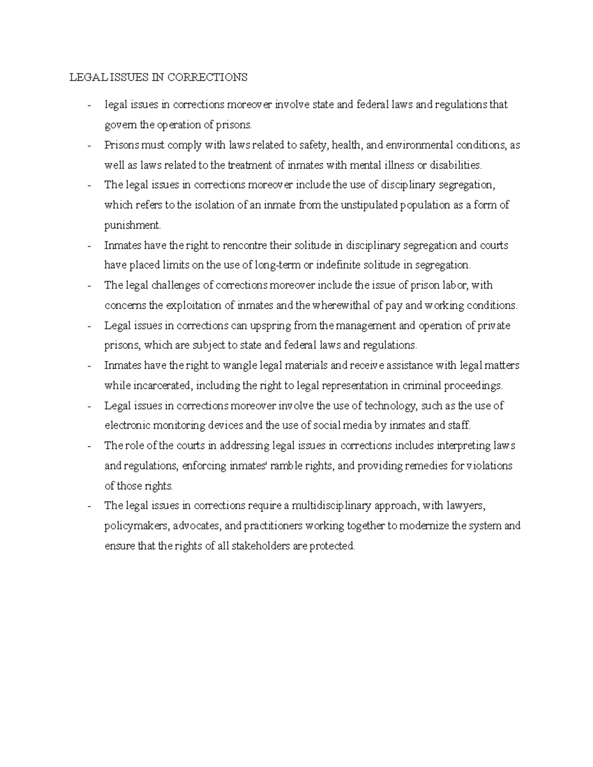 Legal Issues IN Corrections Notes 2 - LEGAL ISSUES IN CORRECTIONS legal ...