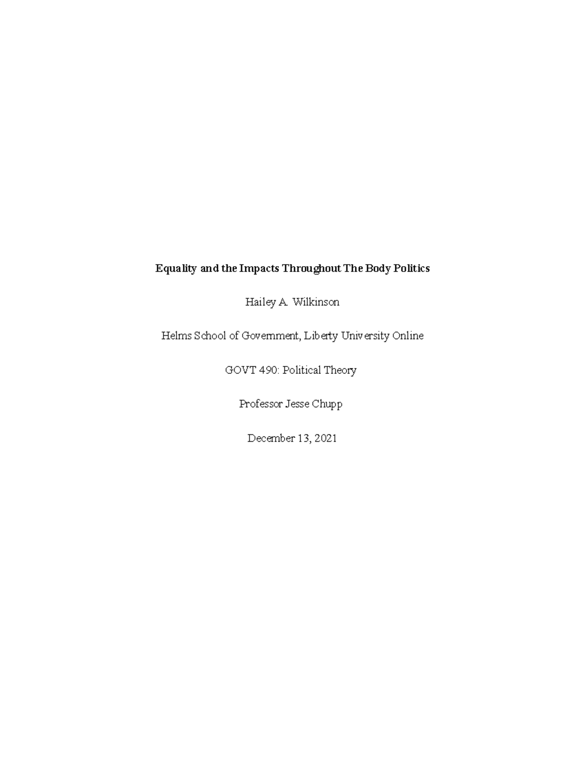 Pol theo - Essay on Equality and the Impacts Throughout The Body ...