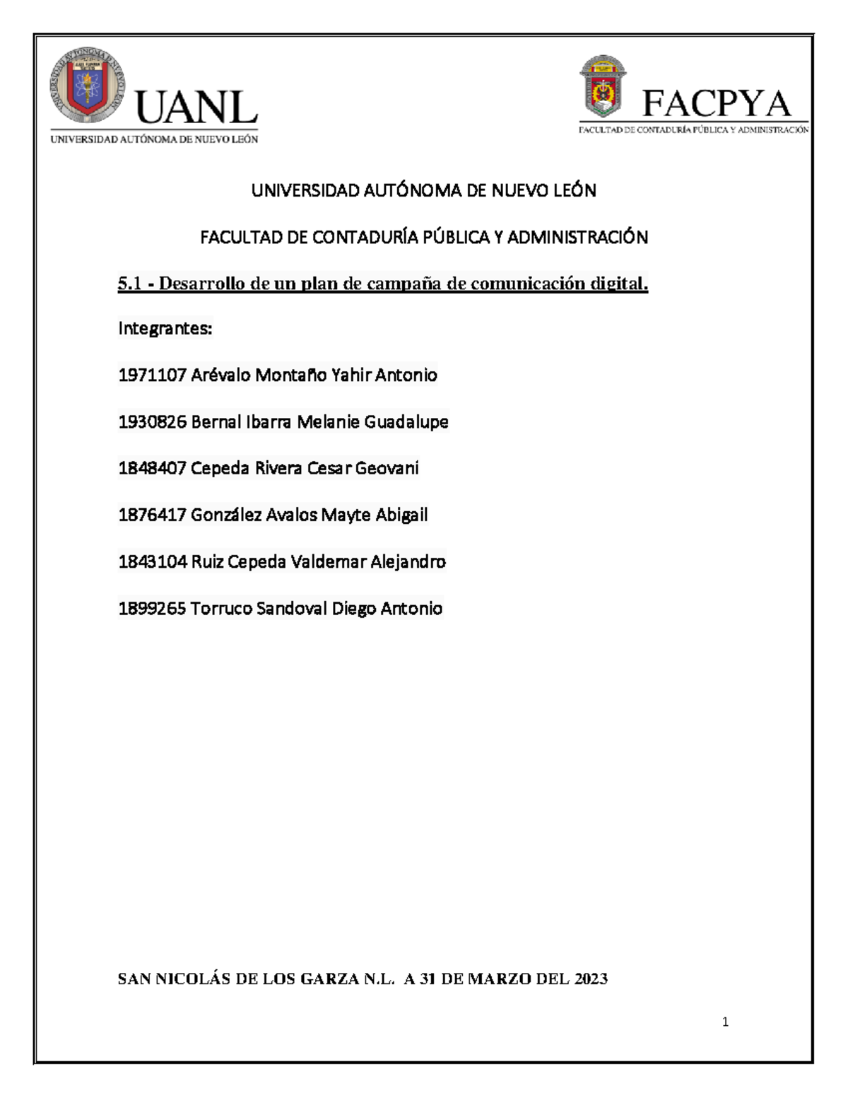 Evidencia 5 mercadotecnia - UNIVERSIDAD AUT”NOMA DE NUEVO LE”N FACULTAD DE CONTADURÕA P⁄BLICA Y ...