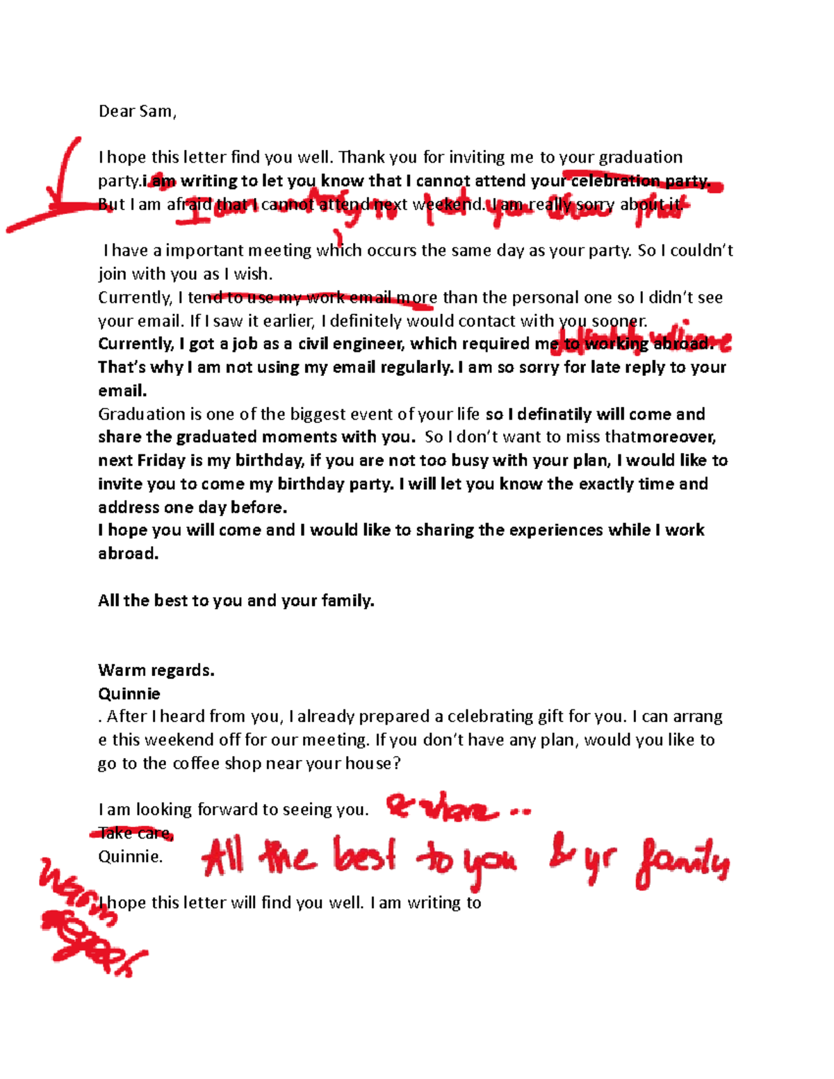 Ielts Letter 1 - Dear Sam, I hope this letter find you well. Thank you ...