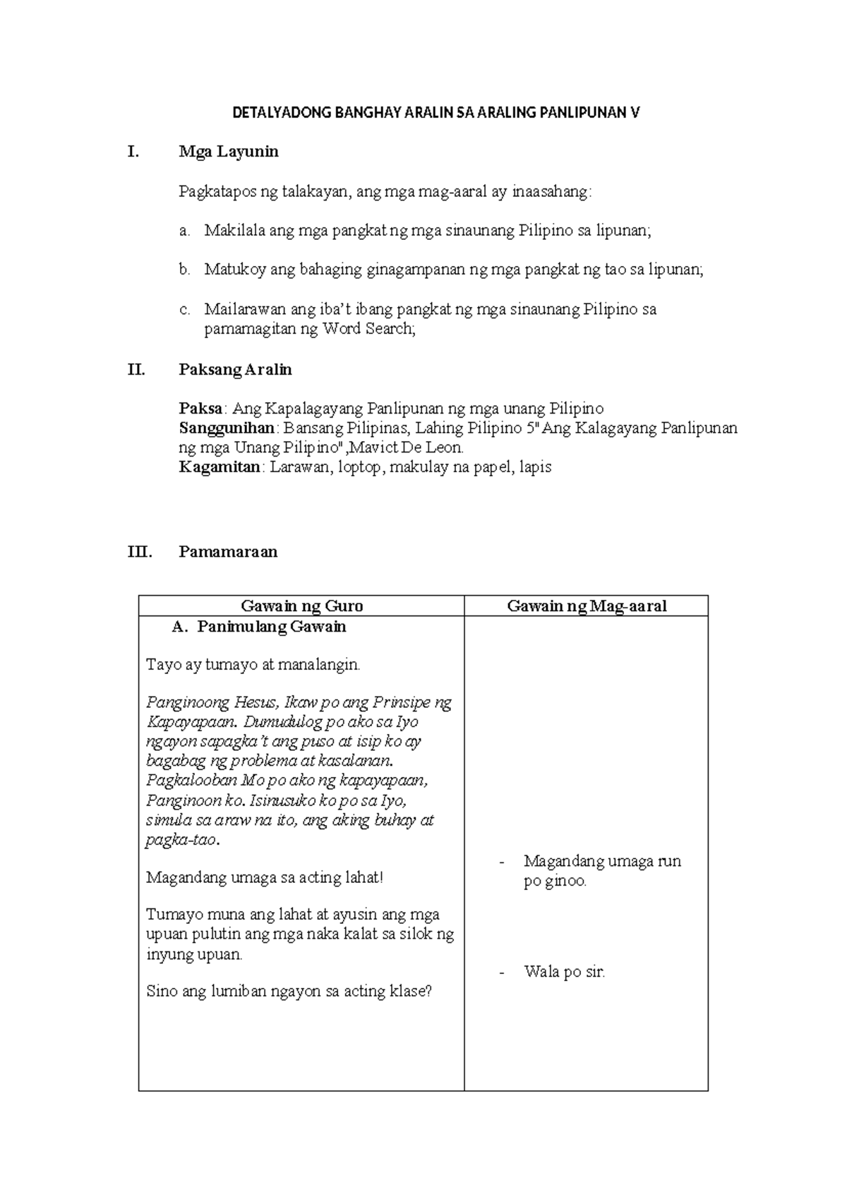 Detalyadong banghay arail sa AP V - DETALYADONG BANGHAY ARALIN SA ...