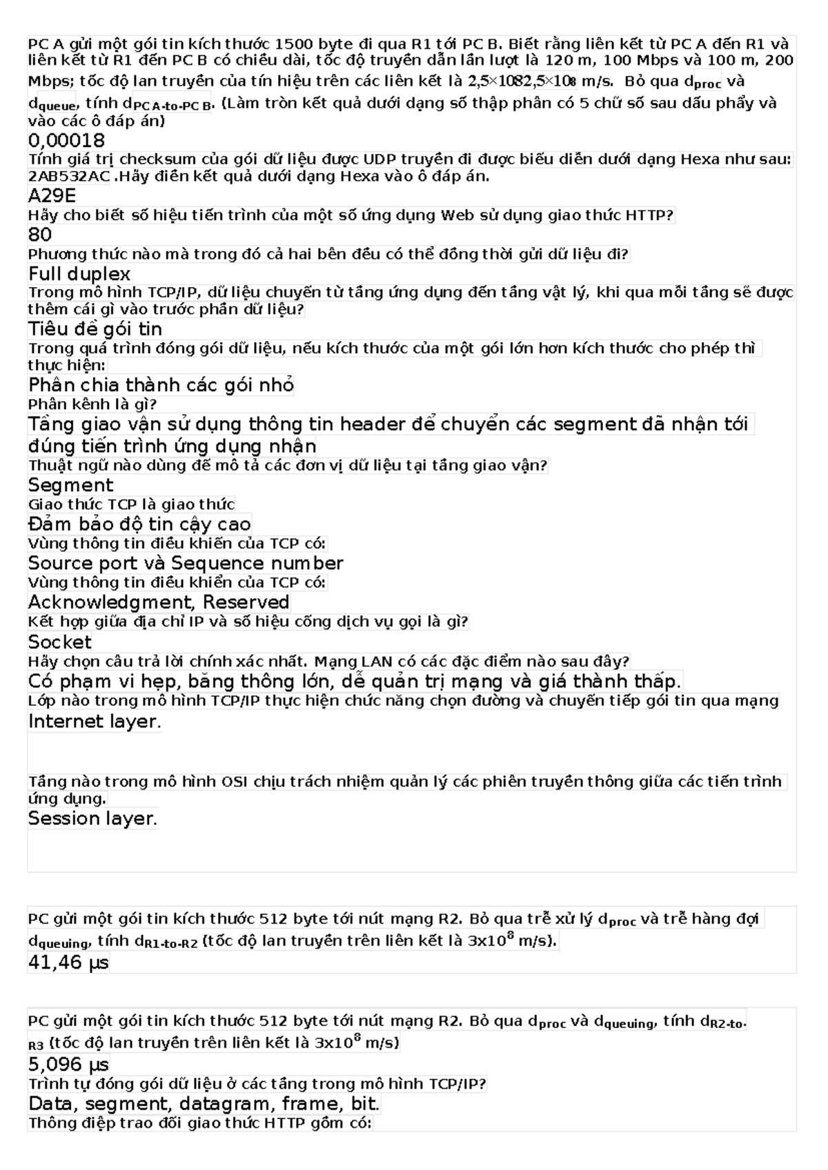 KT MẠNG MT - BT MMT - PC A gửi một gói tin kích thước 1500 byte đi qua R1 tới PC B. Biết rằng ...