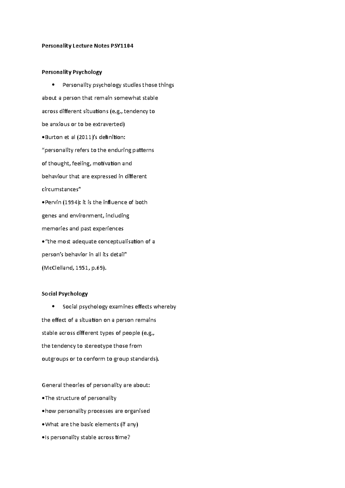 Lecture 6 Psy1104 Personality - Personality Lecture Notes PSY ...