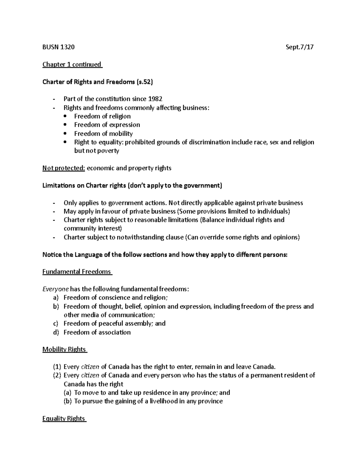 BUSN 1320 - Class 2 - Lecture notes 2 - BUSN 1320 Chapter 1 continued ...