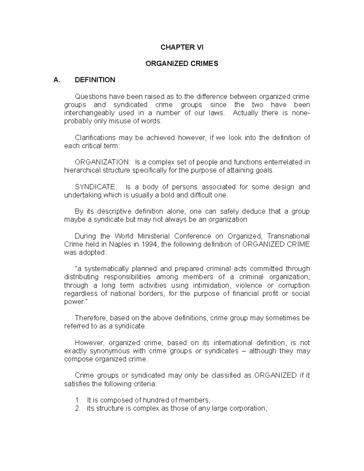 (4)Criminal Investigation Manual - CHAPTER VI ORGANIZED CRIMES A ...