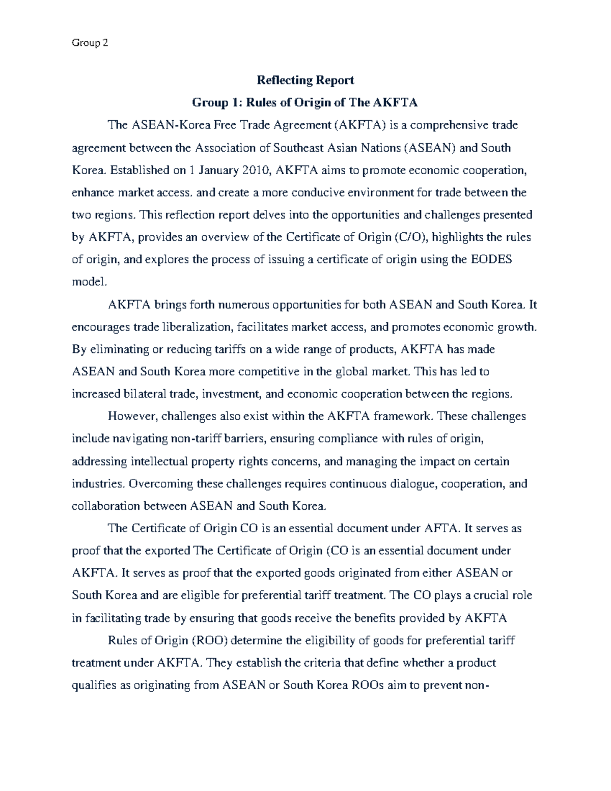 Reflecting Report - lecturer - Group 2 Reflecting Report Group 1: Rules ...