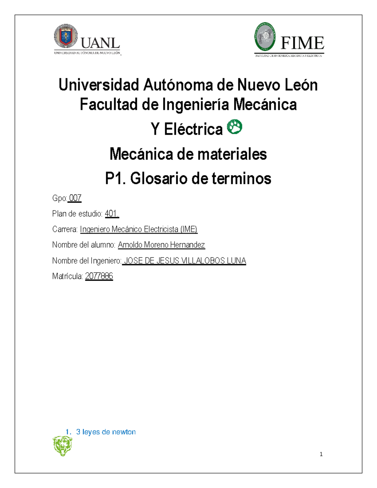 P1 Glosario - preguntas - Universidad AutÛnoma de Nuevo LeÛn Facultad de IngenierÌa Mec·nica Y ...