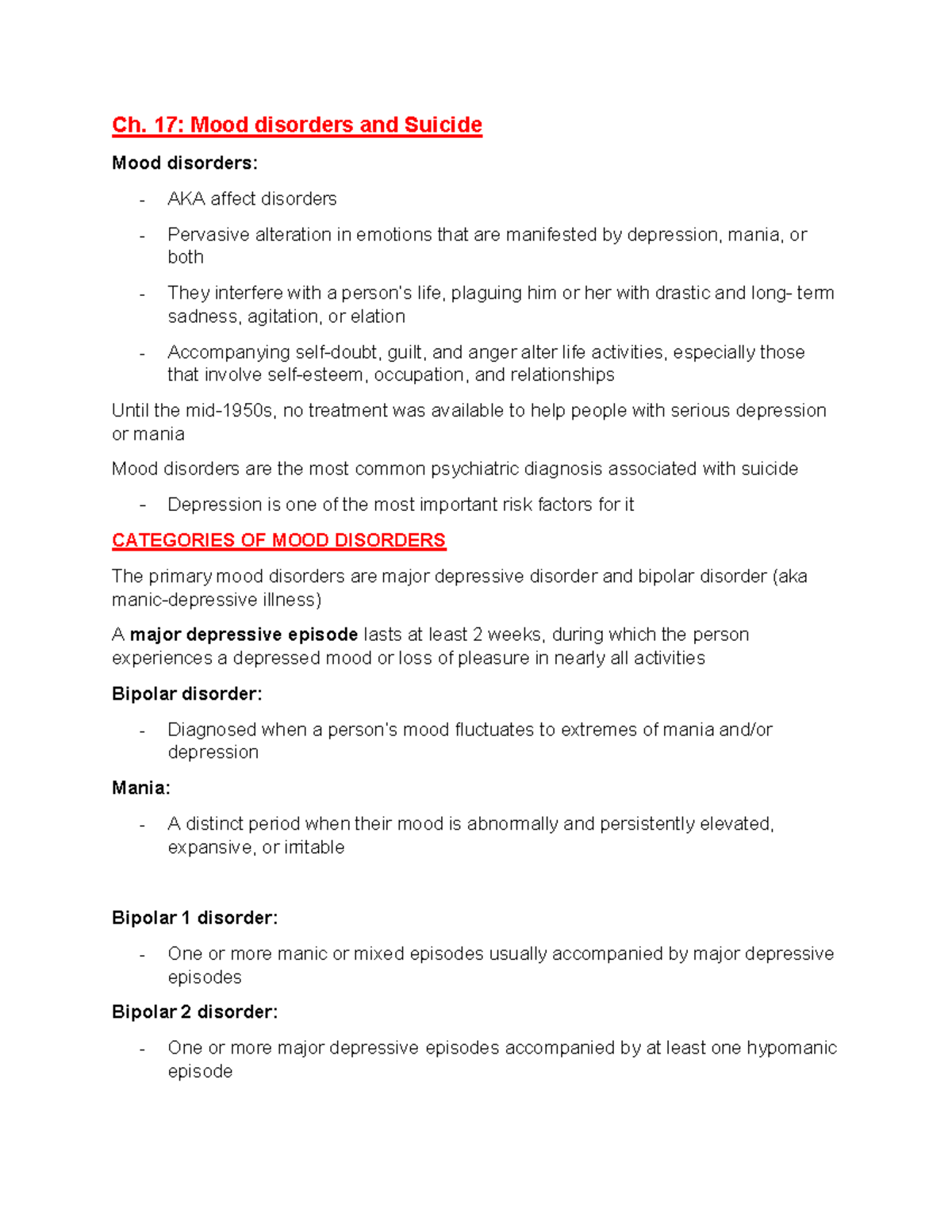 Psych PDF Mod 4 notes - Ch. 17: Mood disorders and Suicide Mood ...