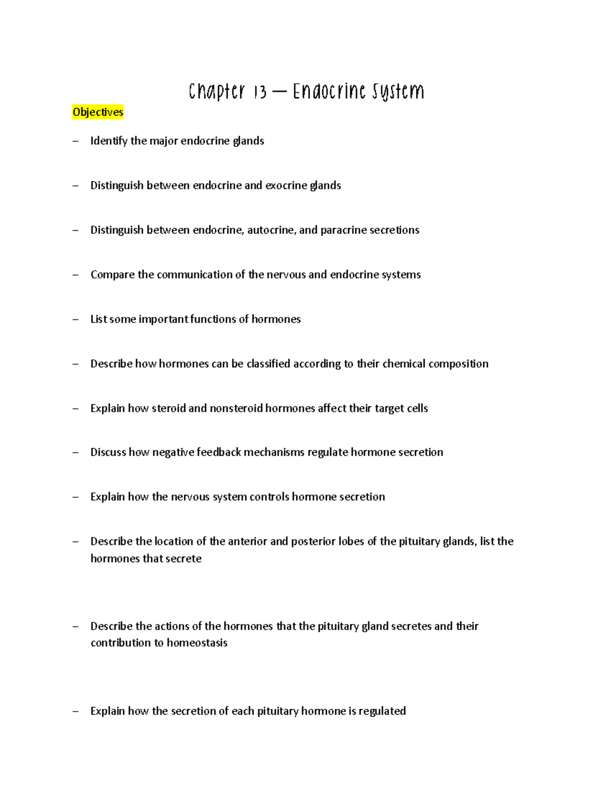 Chapter 13 - Endocrine System - Chapter 13 – Endocrine System ...