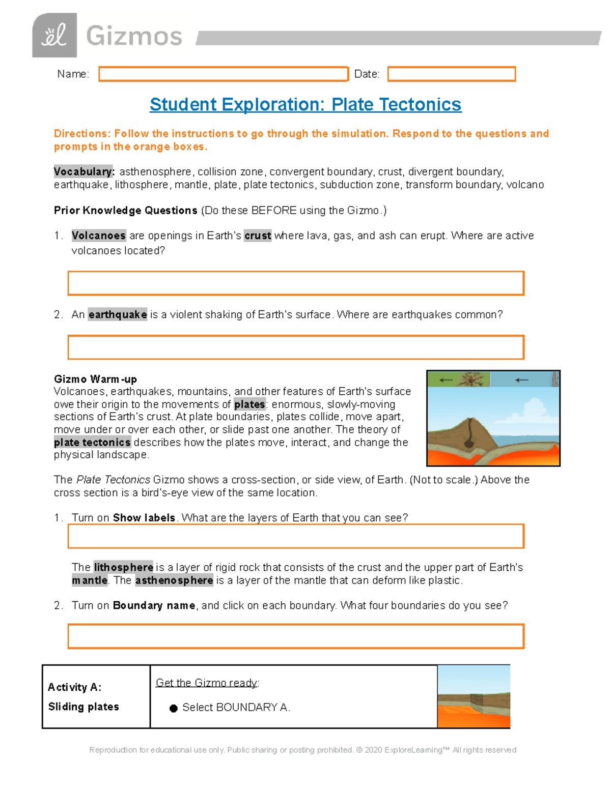 Jonathan Wang - Copy of Plate Tectonics SE - Name: Date: Student ...