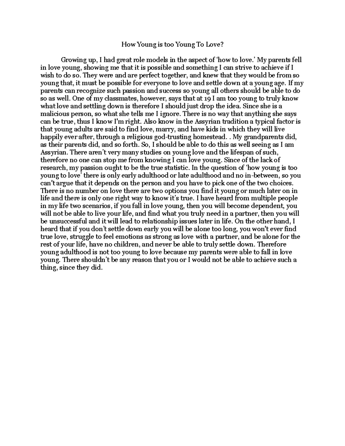 Journal Entry 3 Phil 126 - How Young is too Young To Love? Growing up ...