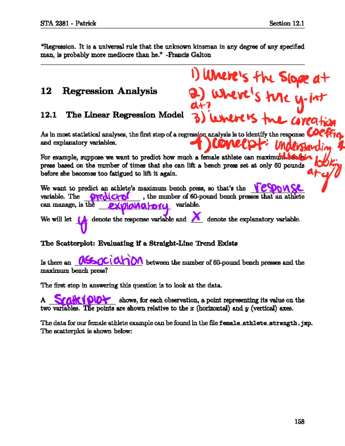 Ch12 stats patrick notes - Where's the Slope at a) where's the d+y ...