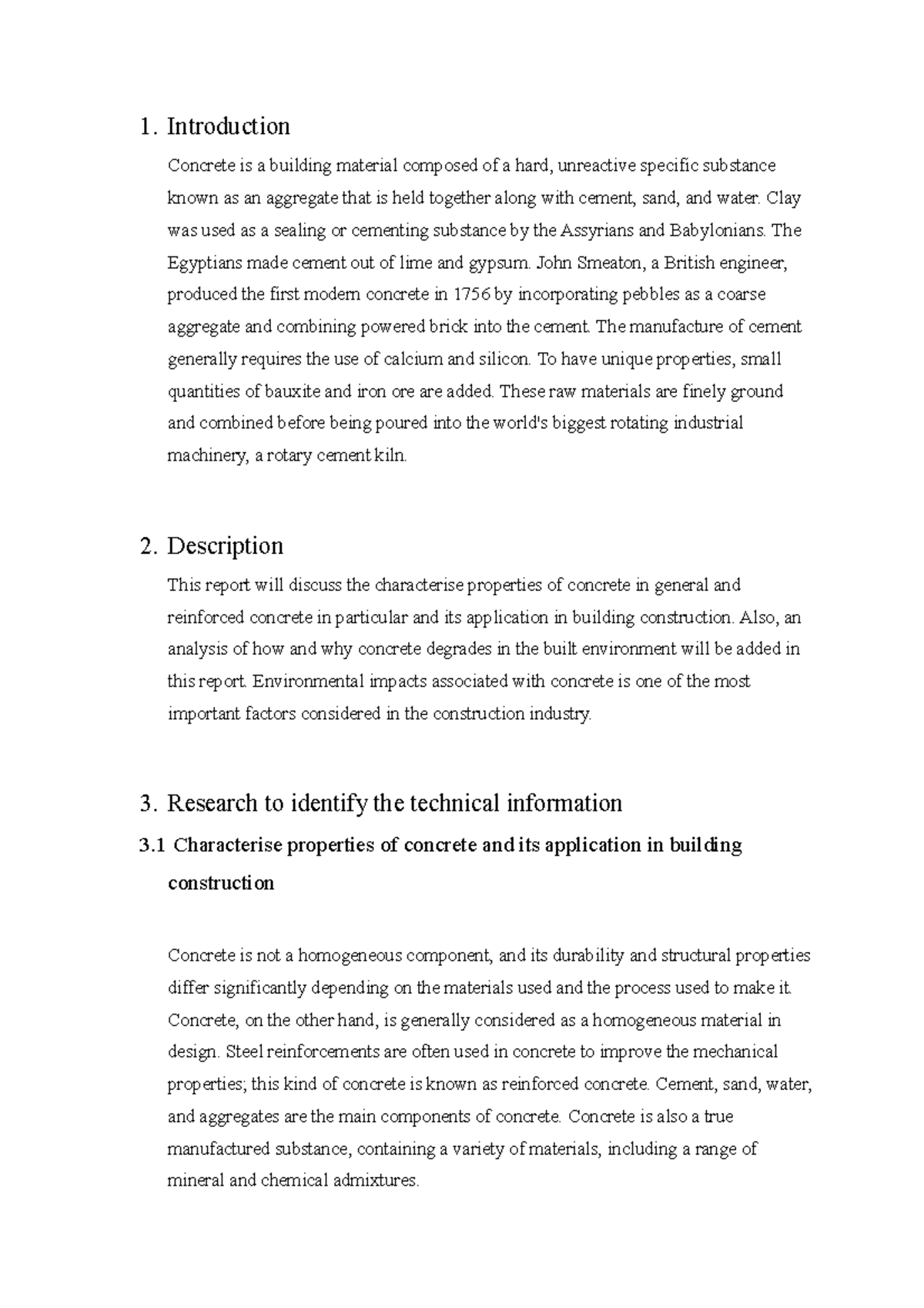 Report on concrete - 1. Introduction Concrete is a building material ...