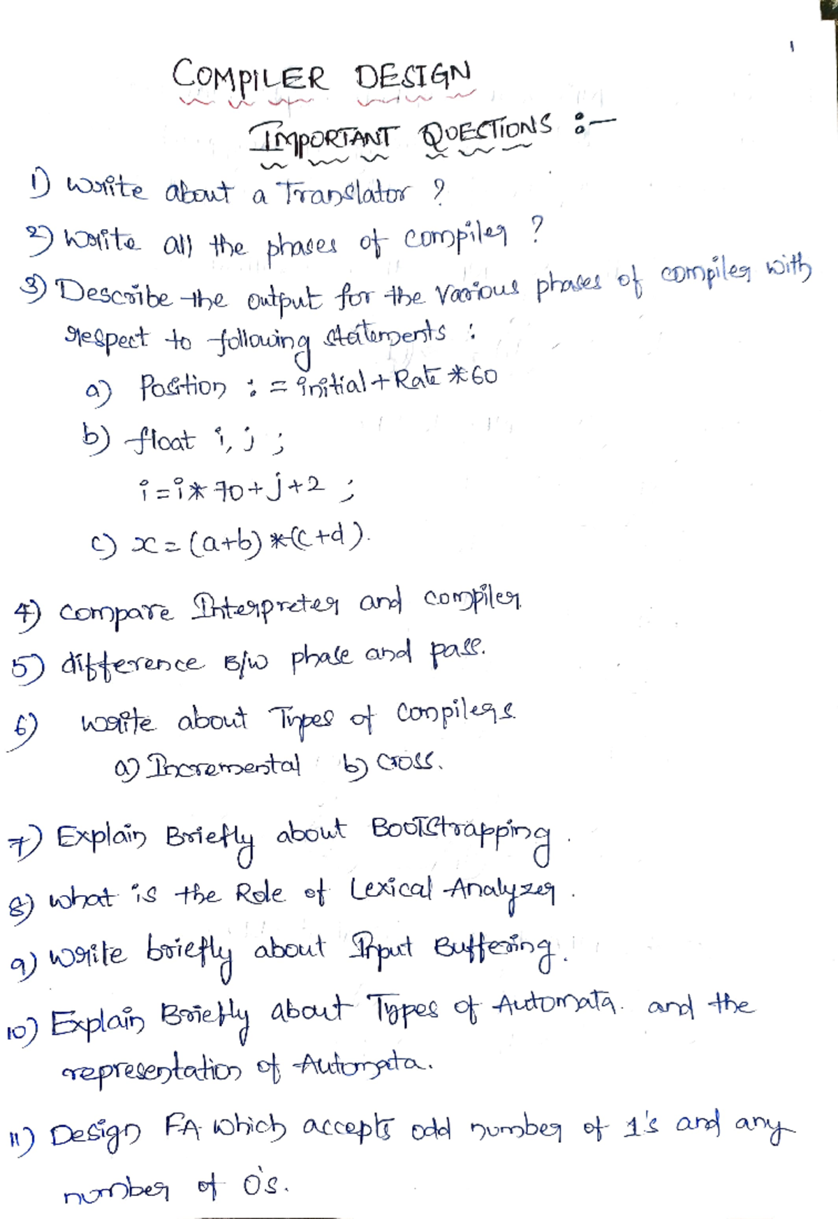 CD IMP Questions - COMPILER DECIGN TpORTANT QoECTiOnlS Ofte abot a TTanslatu 2KOito a) the ...
