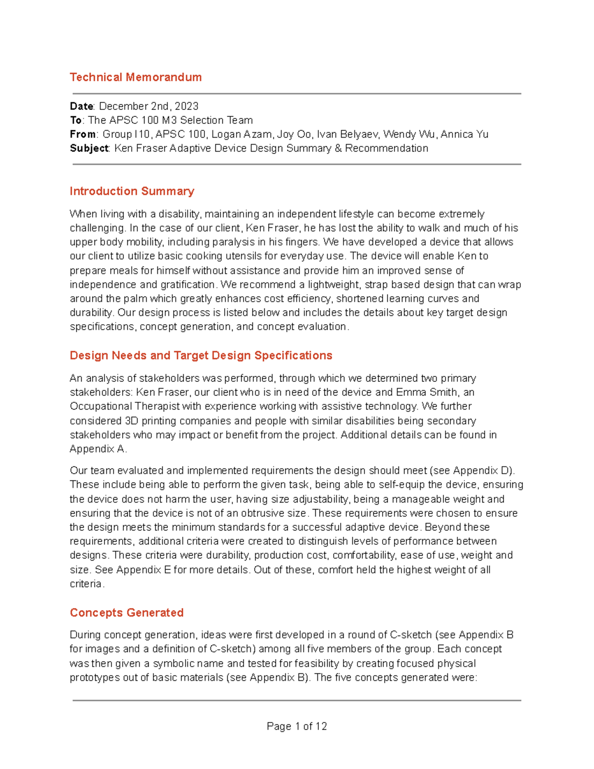 Technical Memo - I10 - Technical Memorandum Date: December 2nd, 2023 To ...