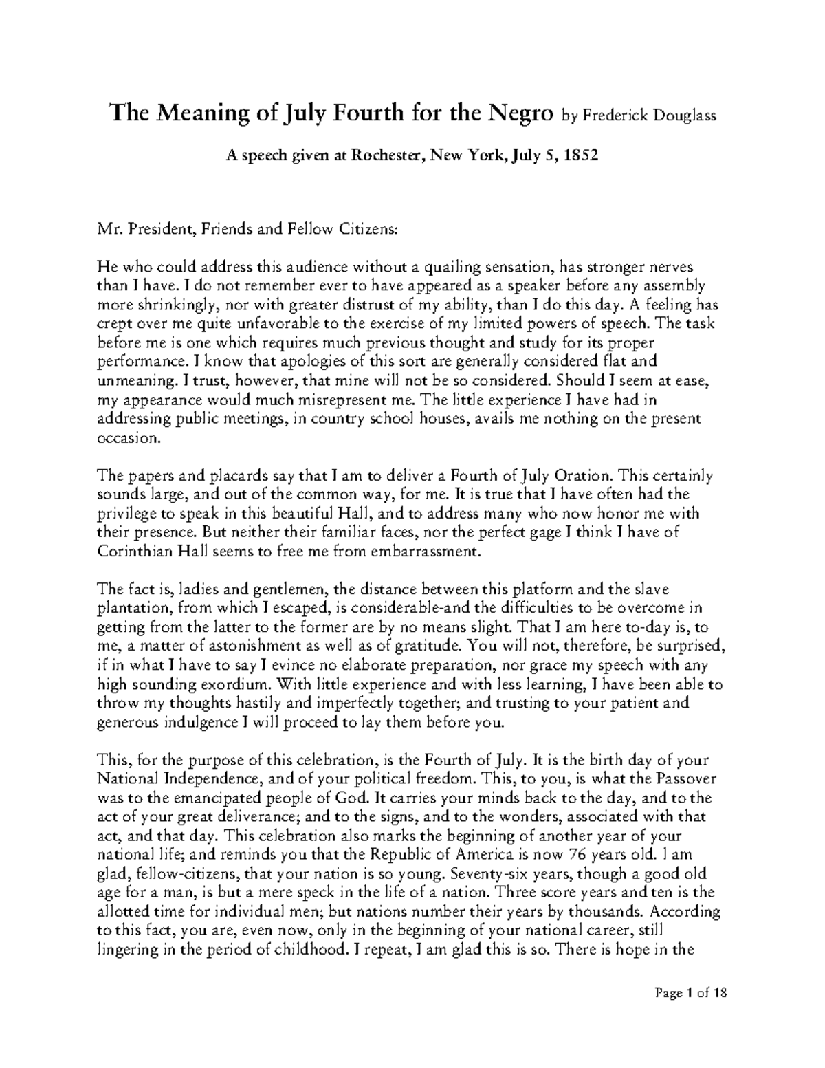 Frederick Douglass 4th of July - HIST 112 - SIU - Studocu