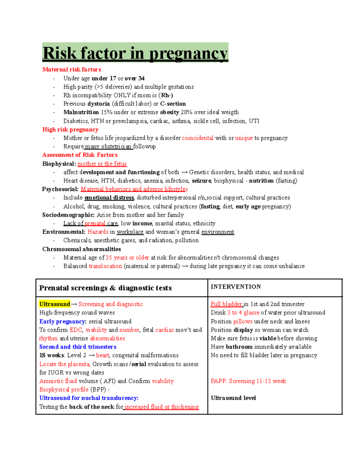 326 - complications and risk factors in pregnancy - Risk factor in ...