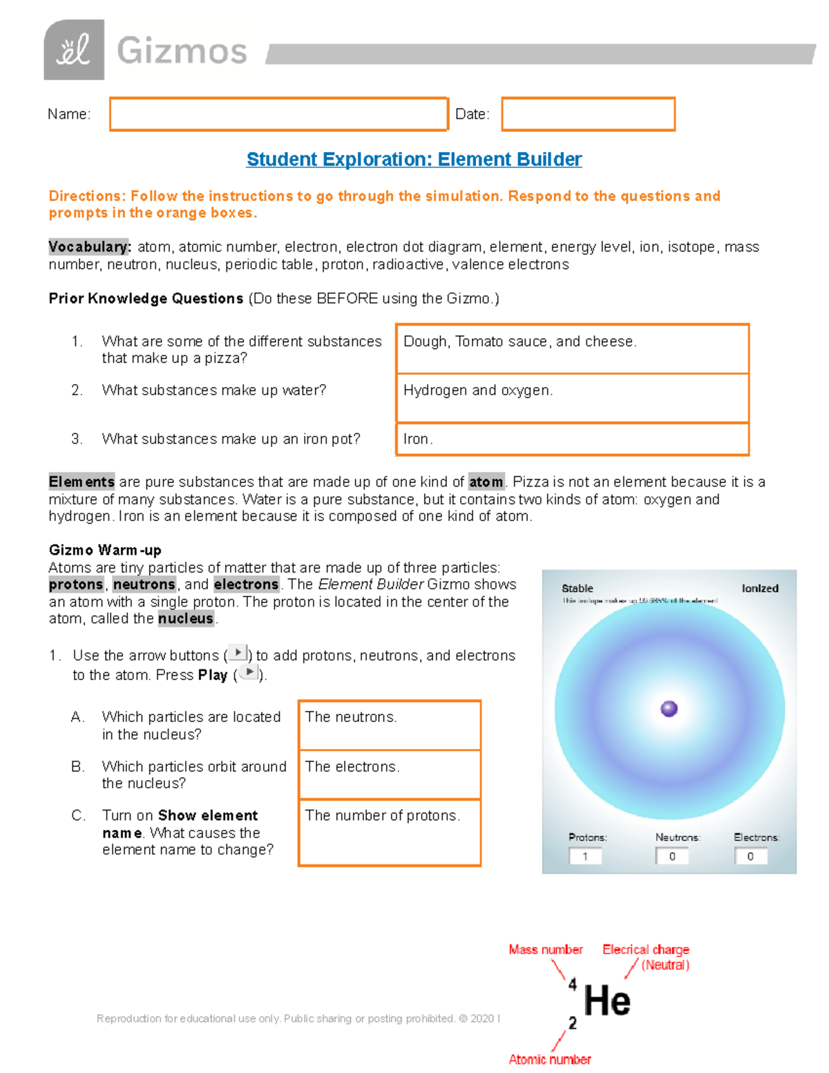 Kahliyse Hamilton - Copy of Element Builder SE - Name: Date: Student ...