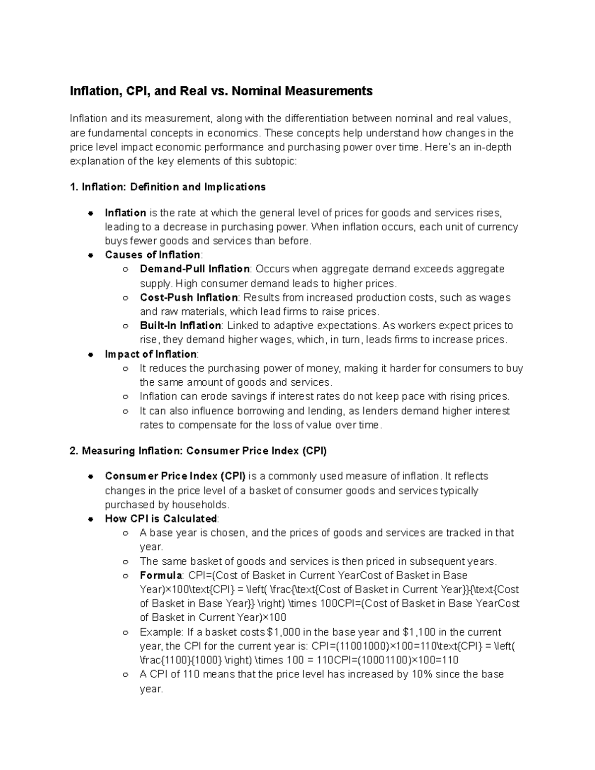 Inflation, CPI, and Real vs - Nominal Measurements Inflation and its ...