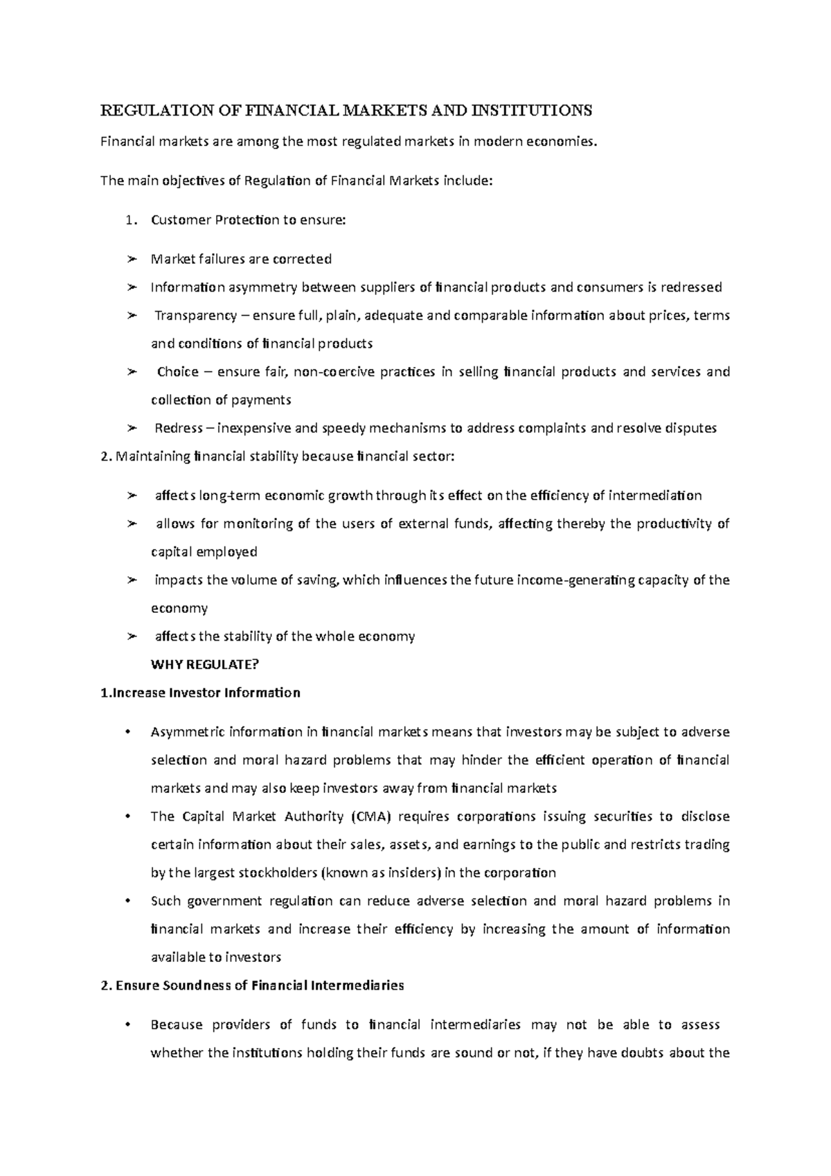 Regulation OF Financial Markets AND Institutions - REGULATION OF ...