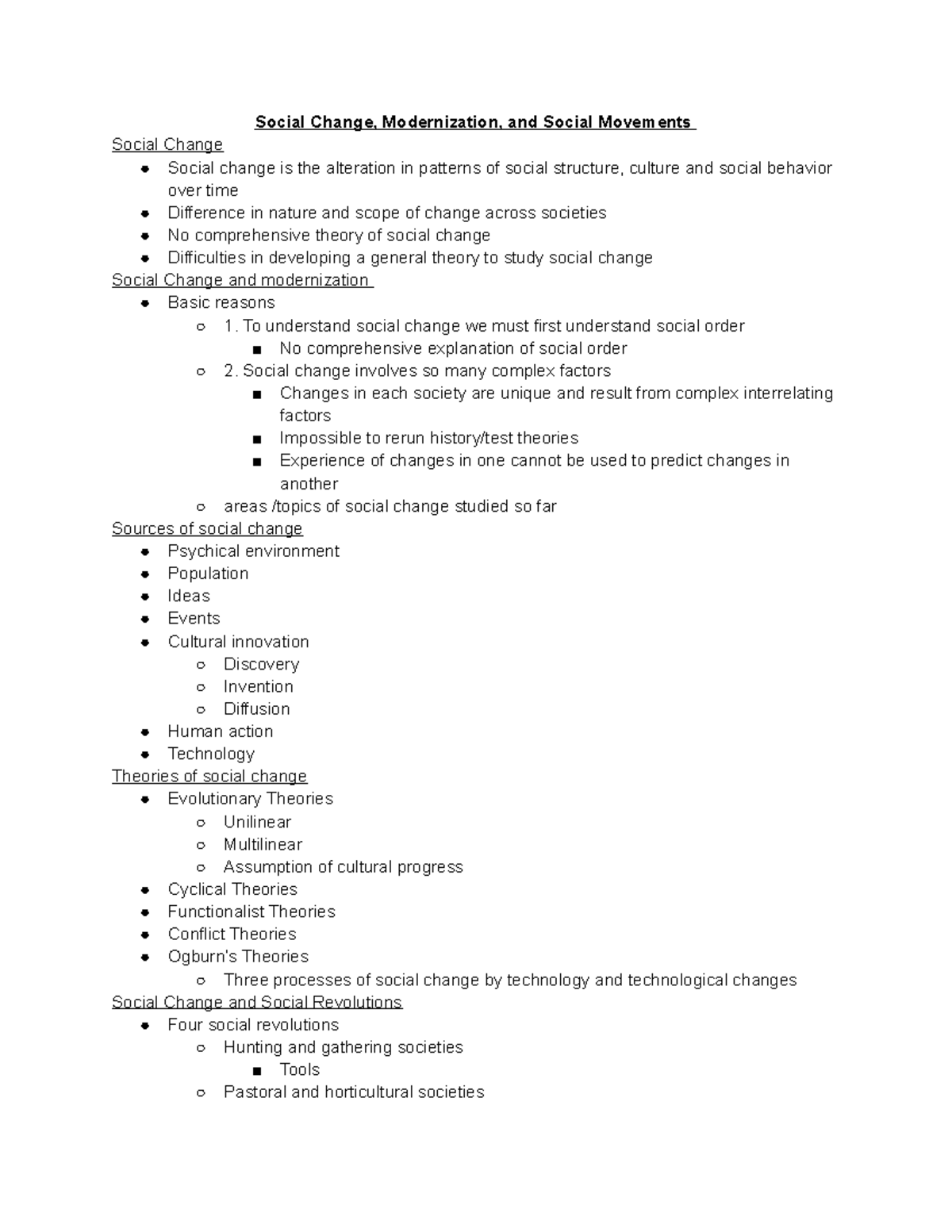 Unit 13 Notes - Unit 13 - Social Change, Modernization, and Social ...