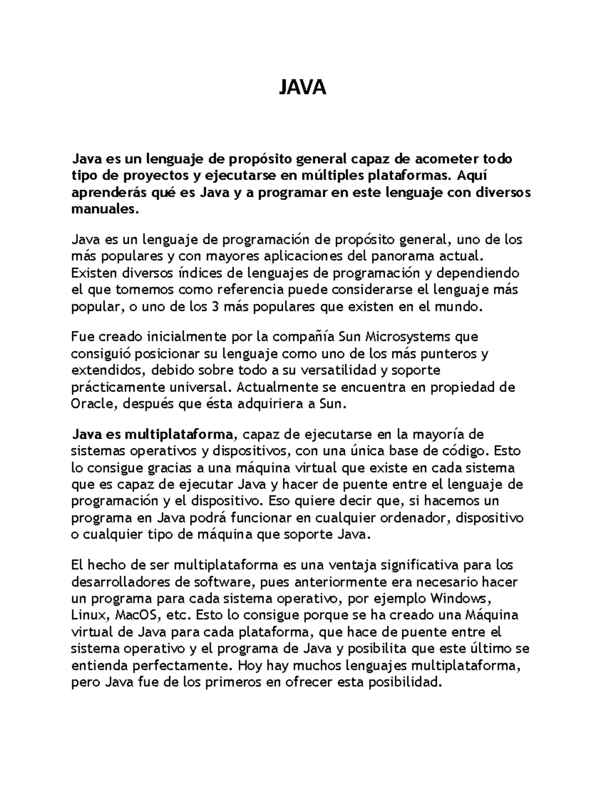 JAVA - JAVA - JAVA Java es un lenguaje de propósito general capaz de ...