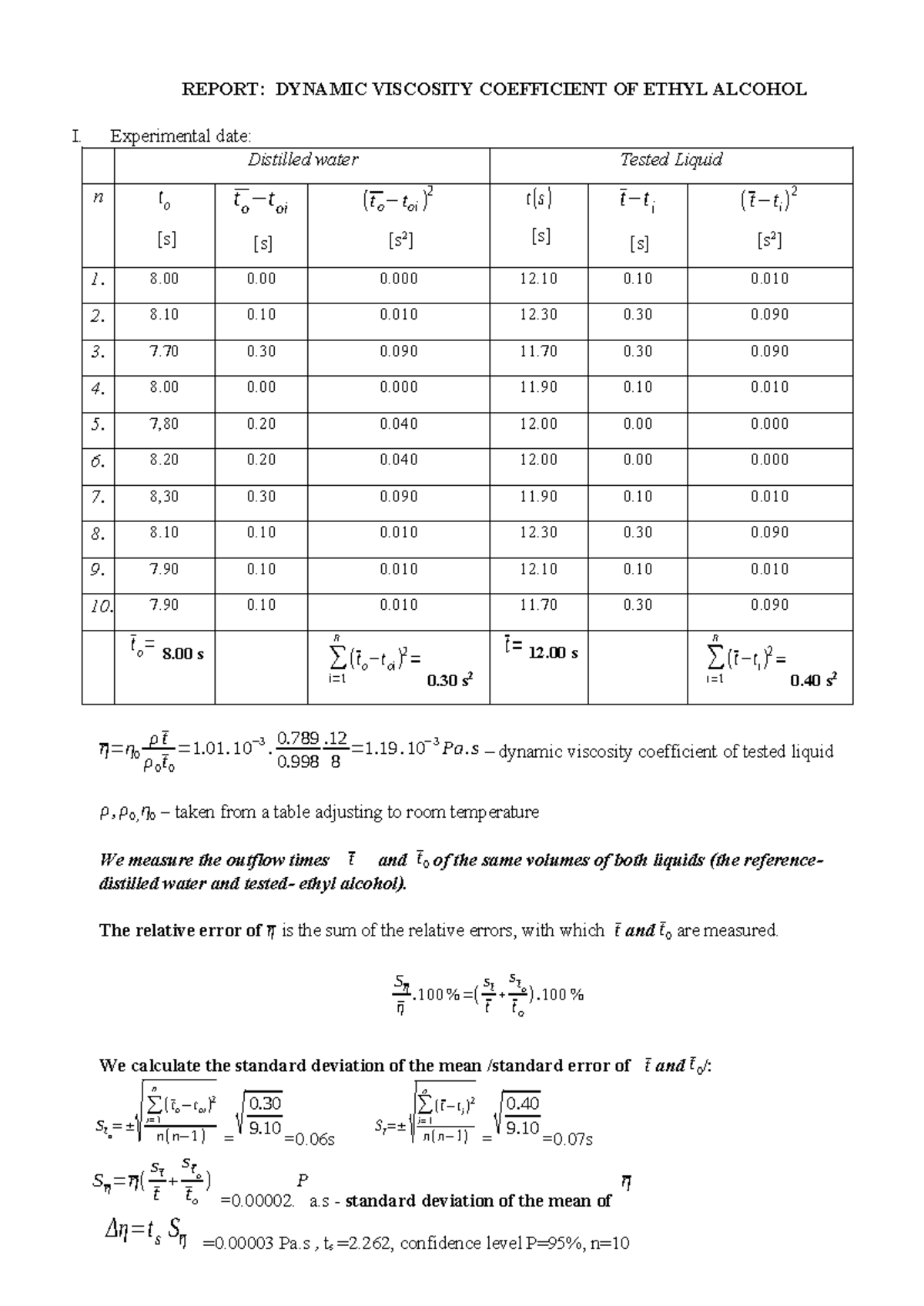 Report- Dynamic Viscosity Coefficient - REPORT: DYNAMIC VISCOSITY ...