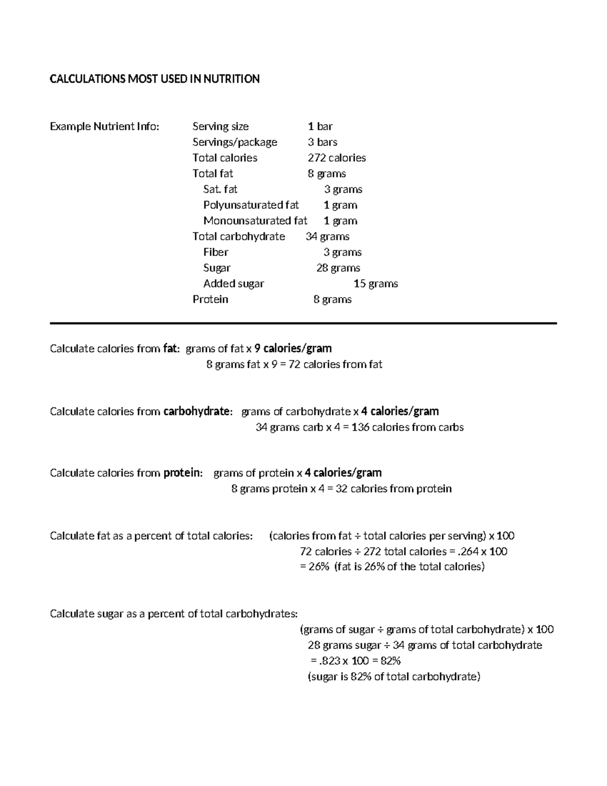 Calculations MOST USED IN Nutrition - CALCULATIONS MOST USED IN ...