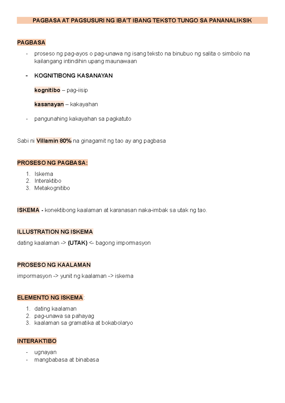 Pagbasa AT Pagsusuri reviewer - PAGBASA AT PAGSUSURI NG IBA’T IBANG ...