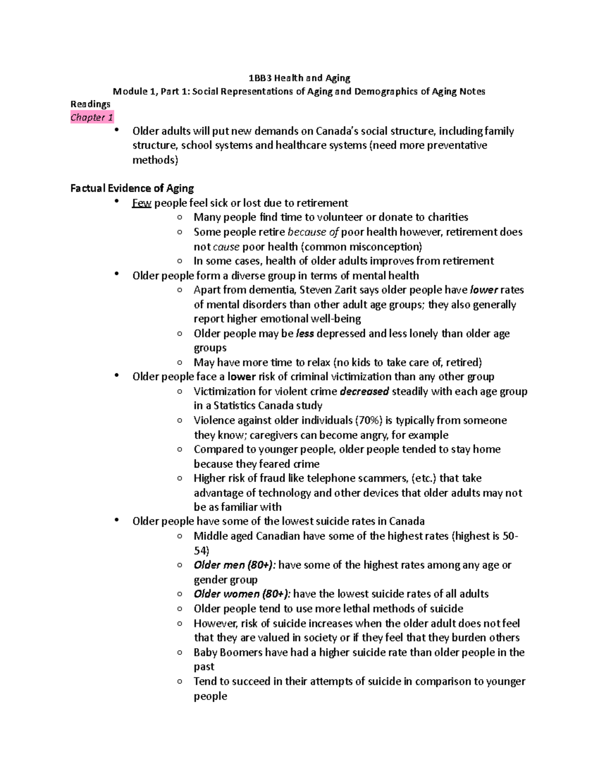 1BB3 Health and Aging Module 1 Part 1 - ) that take advantage of ...