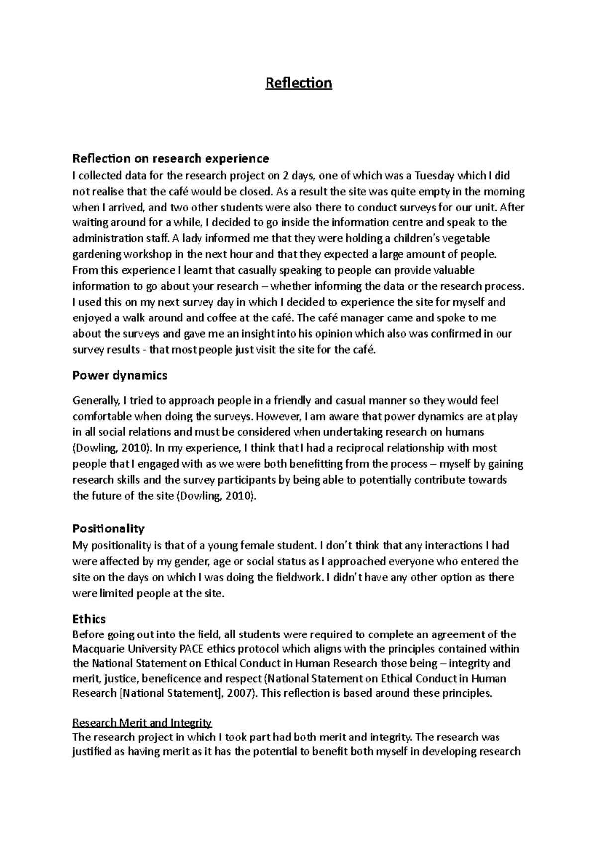 Reflection - Reflection Reflection on research experience I collected ...