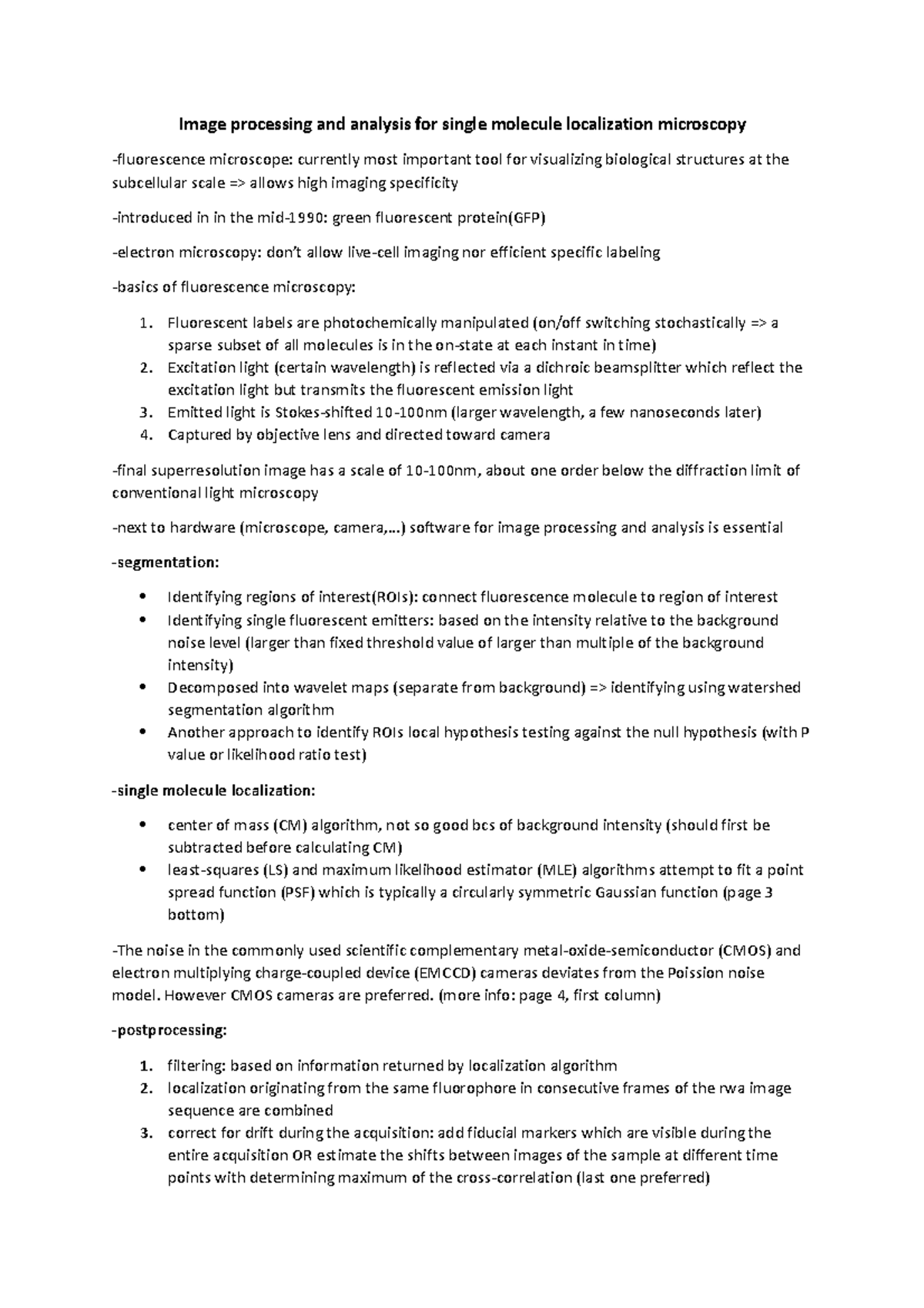 Literature review - Image processing and analysis for single molecule localization microscopy ...