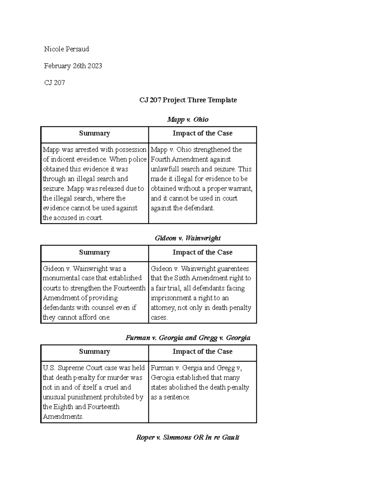 8-1 Project Three - Nicole Persaud February 26th 2023 CJ 207 CJ 207 ...