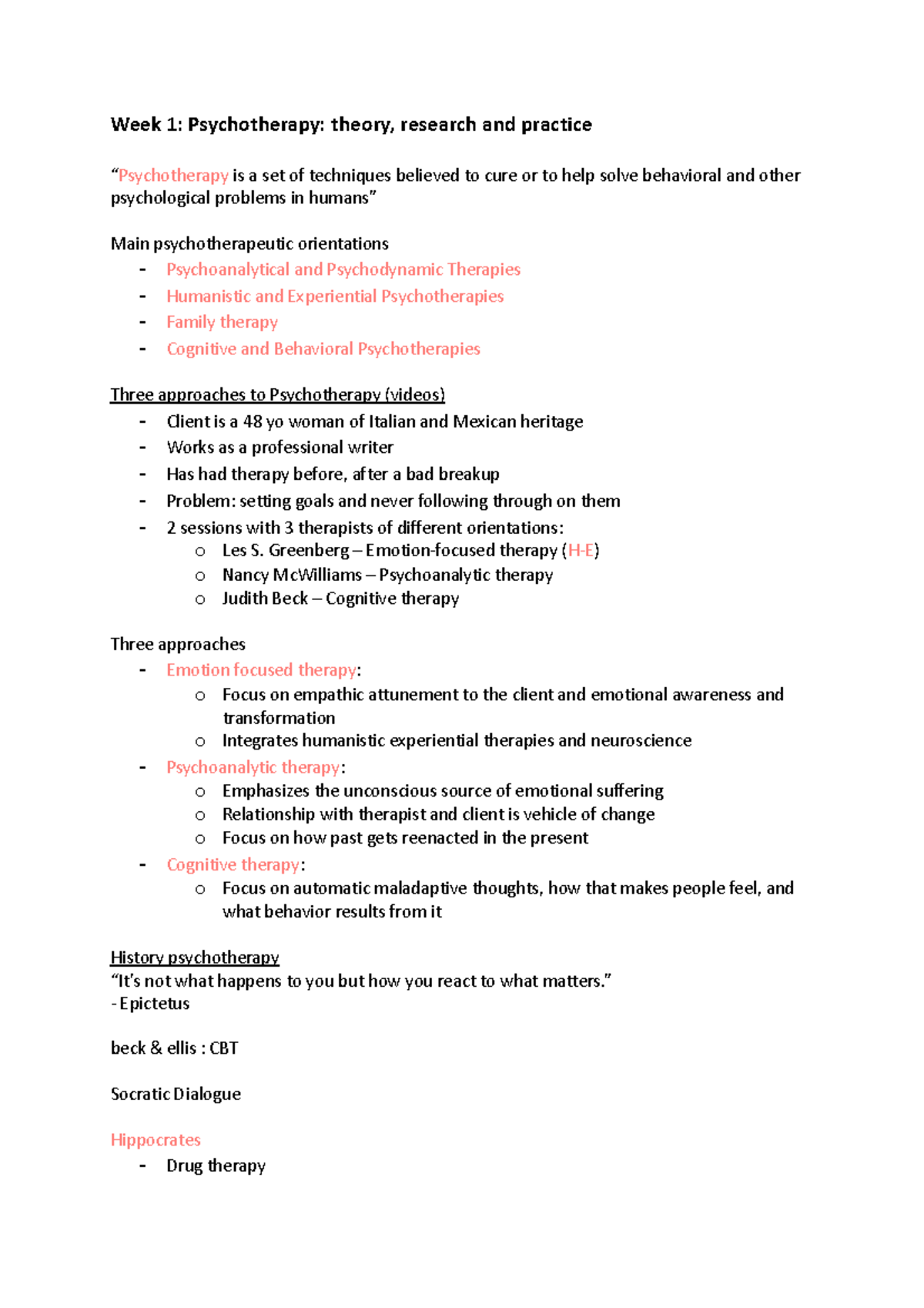 College psychotherapie - Week 1: Psychotherapy: theory, research and ...