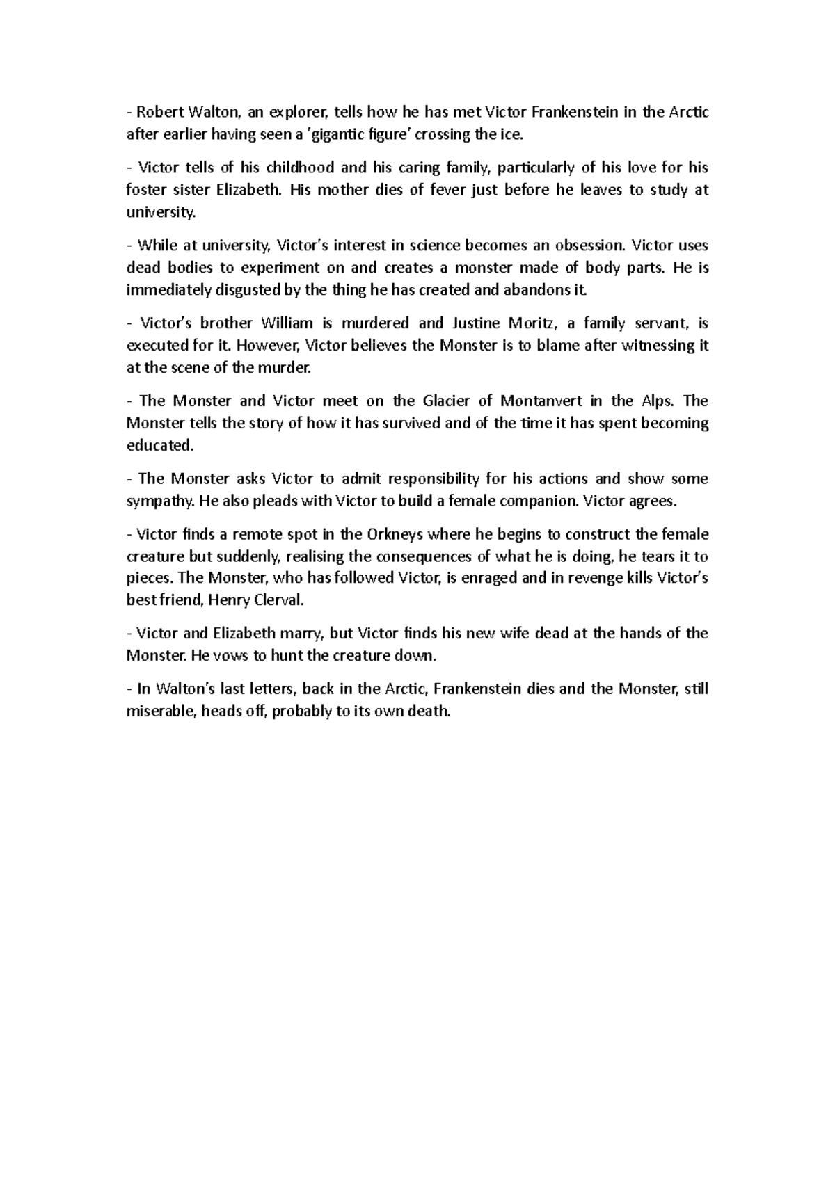 Summary of Frankenstein - Plot summary - English Literature Revision ...