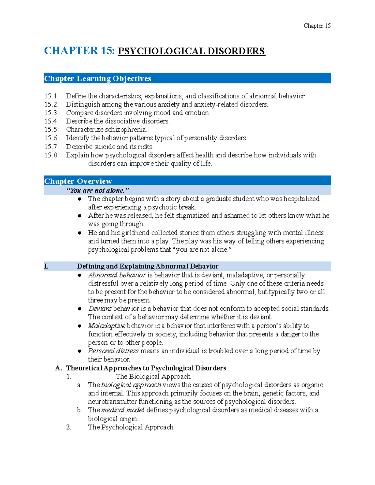 Ch 15 study guide - summary notes for chapter 15: psychological ...