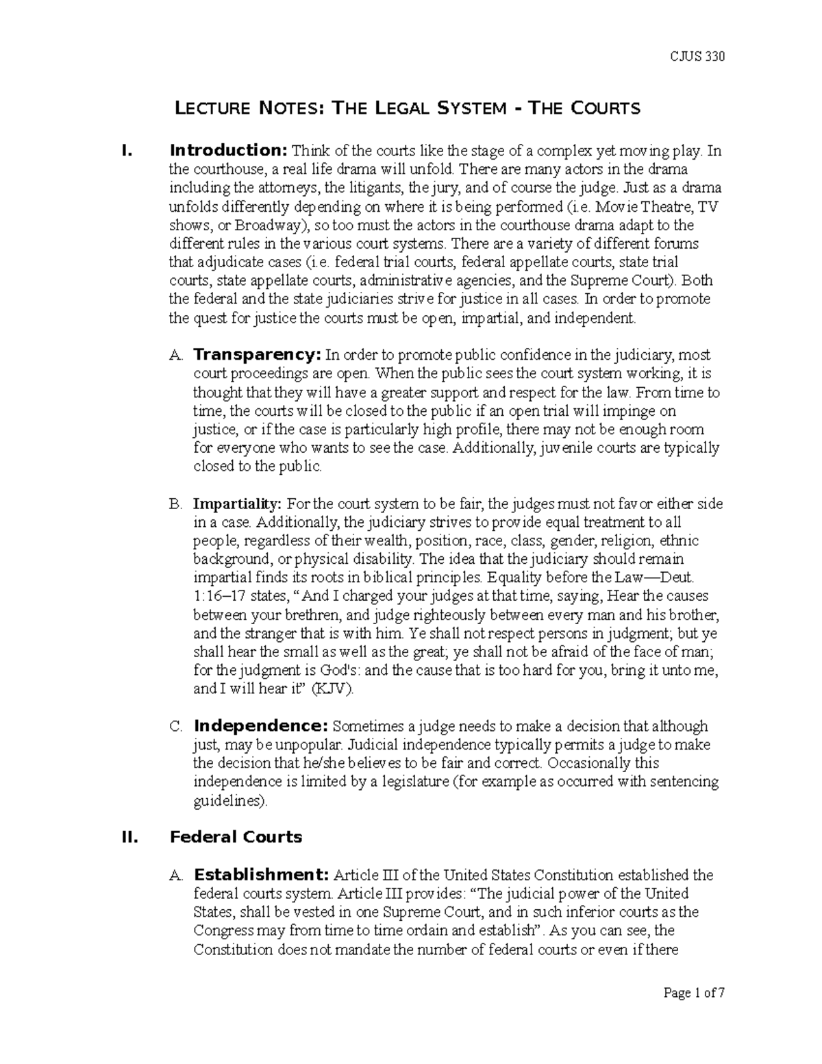 Lecture Notes The Legal System - The Courts - LECTURE NOTES: THE LEGAL ...