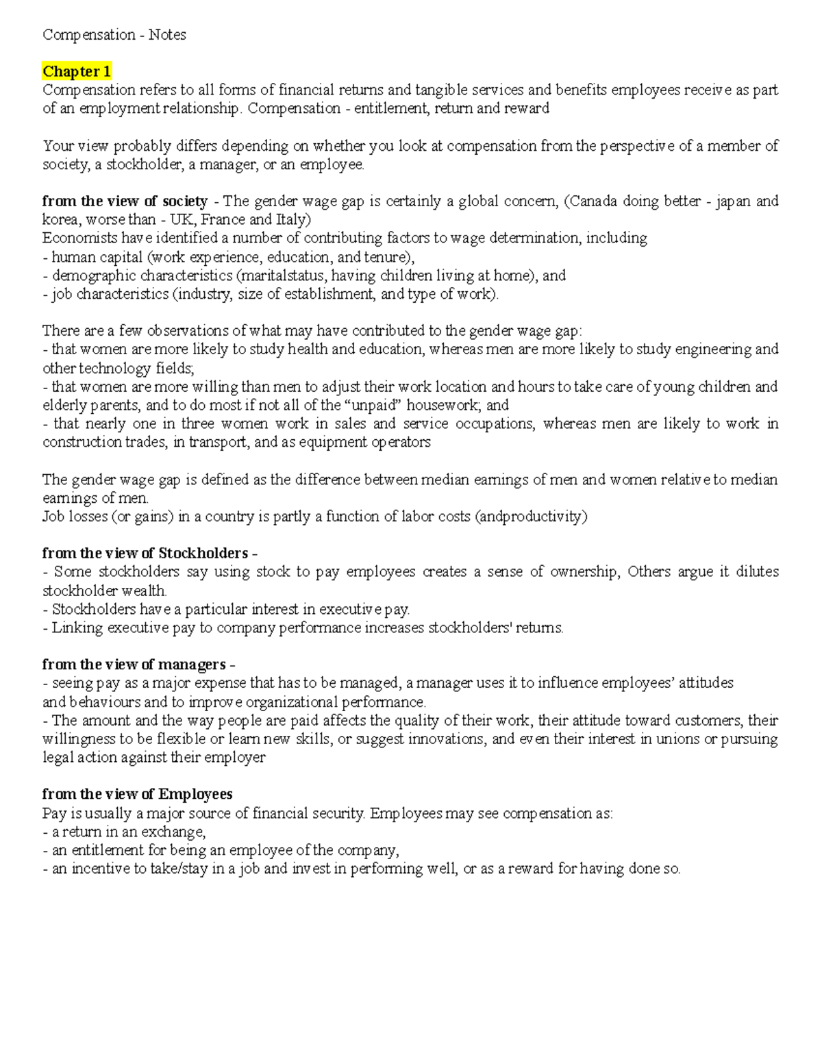 Compensation notes - Chp 1-6 midterm - cheatsheet - Compensation ...