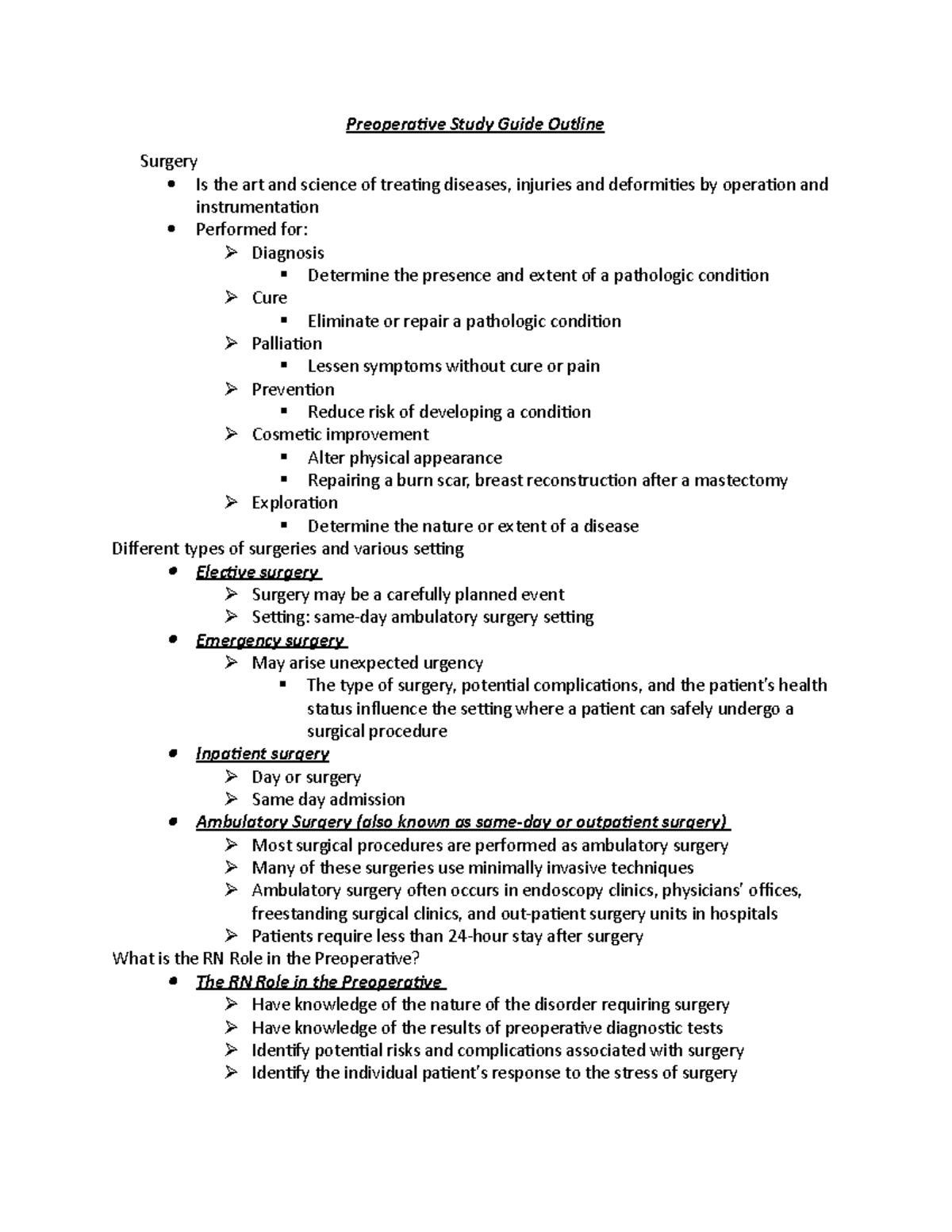 Preoperative Study Guide Outline - Preoperative Study Guide Outline ...